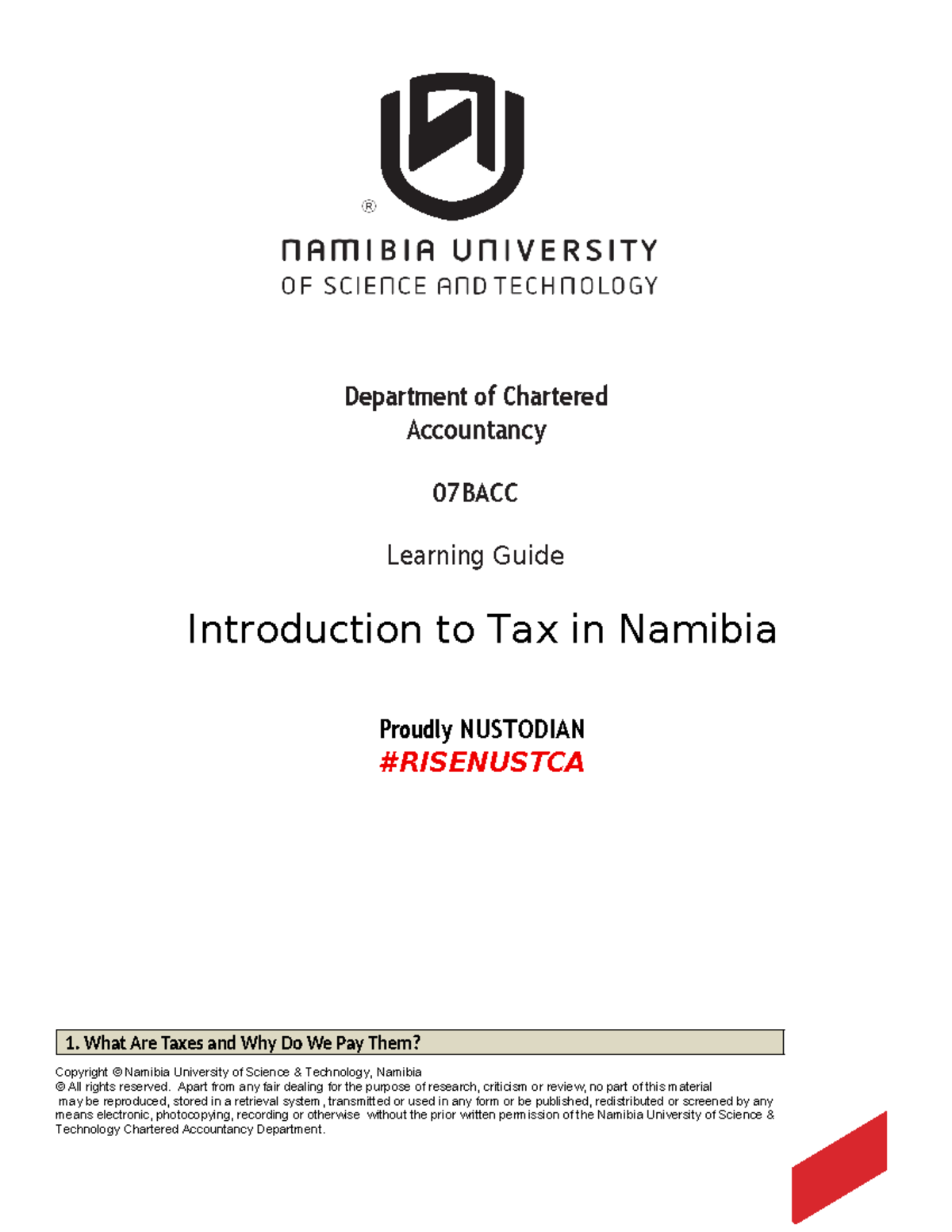 07BACC Learning Guide: Introduction to Tax in Namibia - Studocu