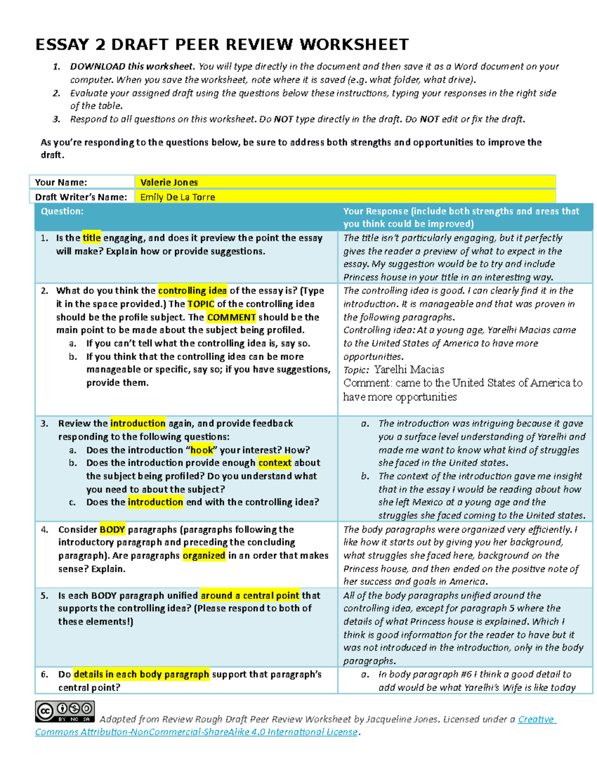Essay 2 In-Class Peer Review Worksheet (6)-2 - Studocu