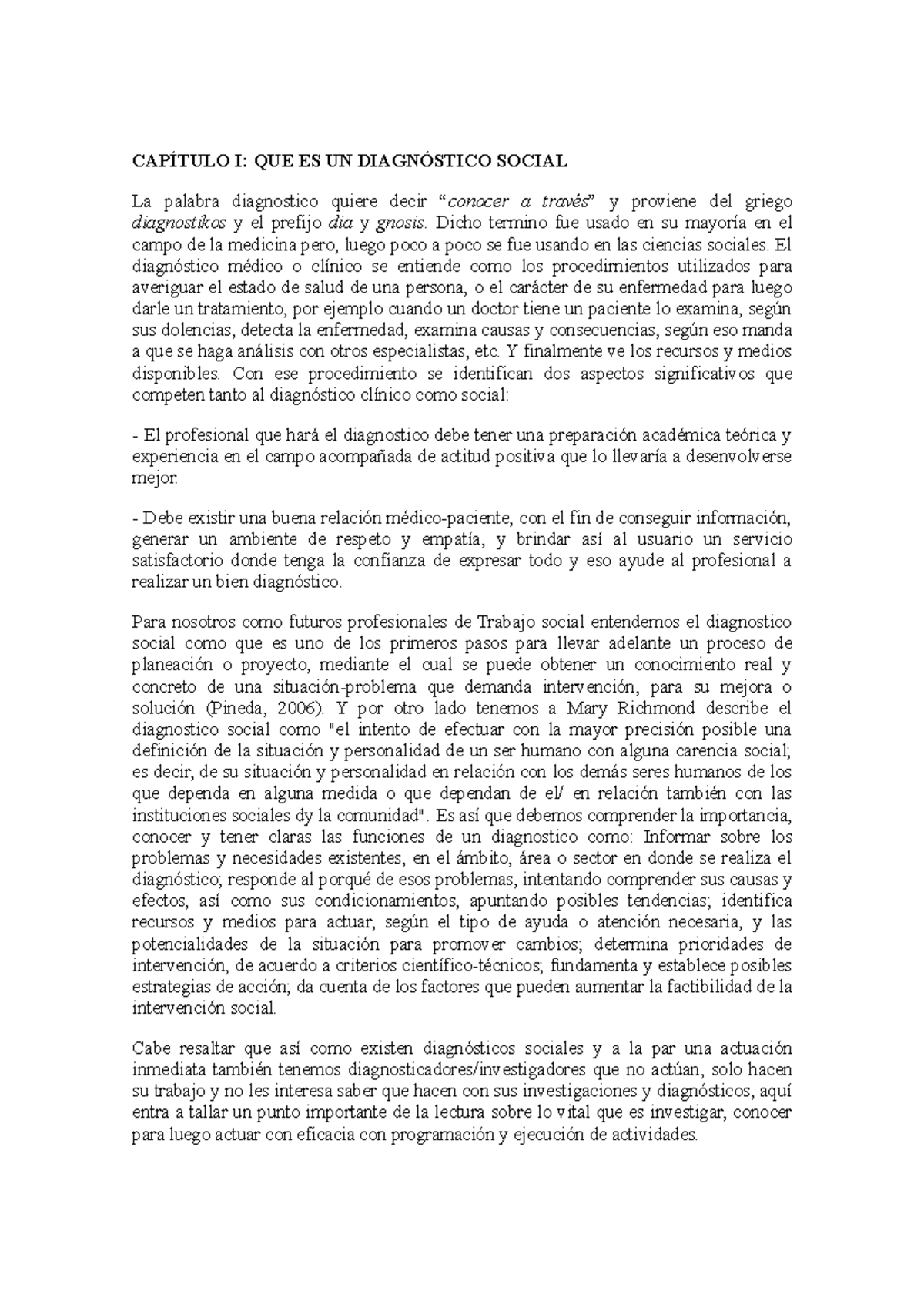 Diagnóstico Social: Teoría y Prácticas en Trabajo Social - Studocu