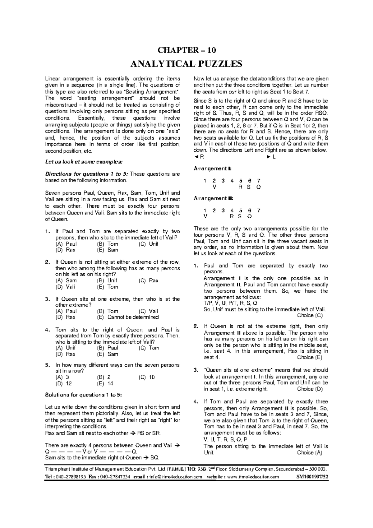 CHAPTER 10: ANALYTICAL PUZZLES - Linear Arrangements and Seating - Studocu