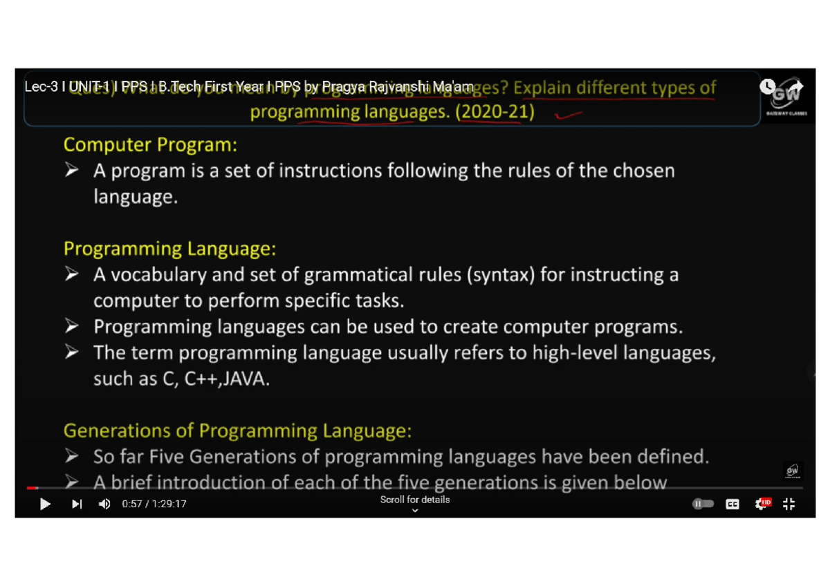PPS B.Tech First Year - Unit 1: Types of Programming Languages (Lecture 3) - Studocu