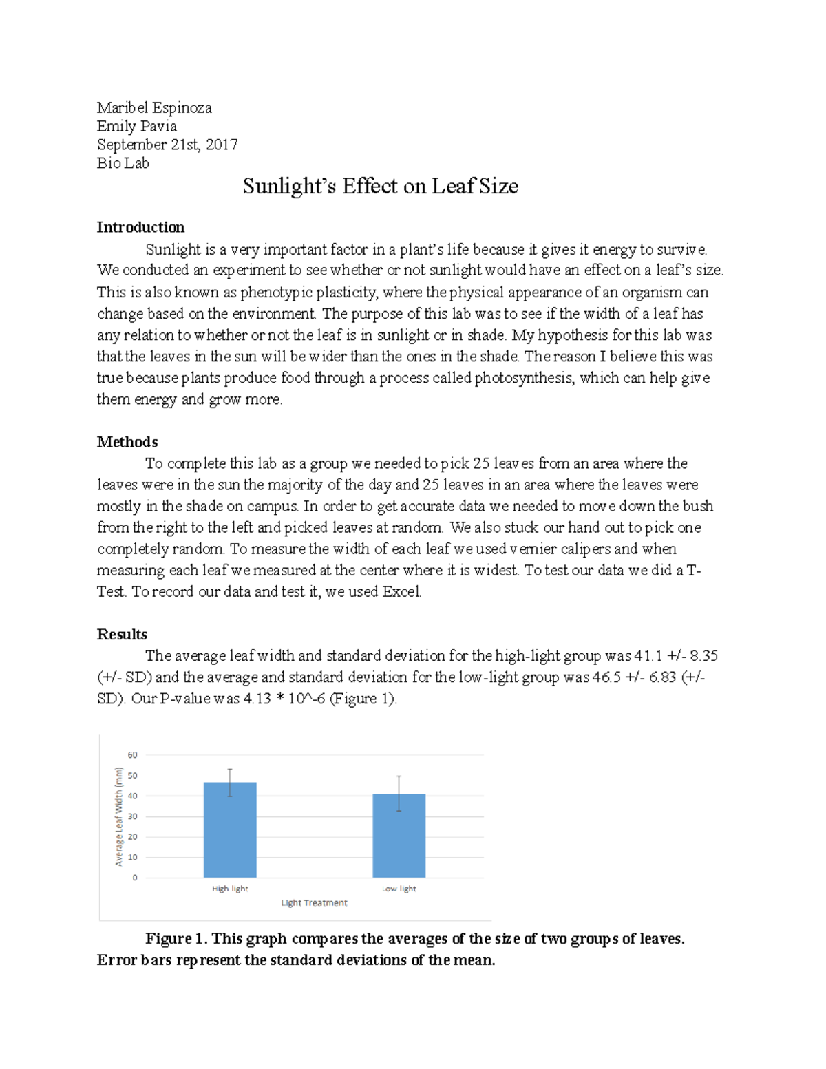 Bio Lab Report: Effect of Sunlight on Leaf Size (Sept 2017) - Studocu