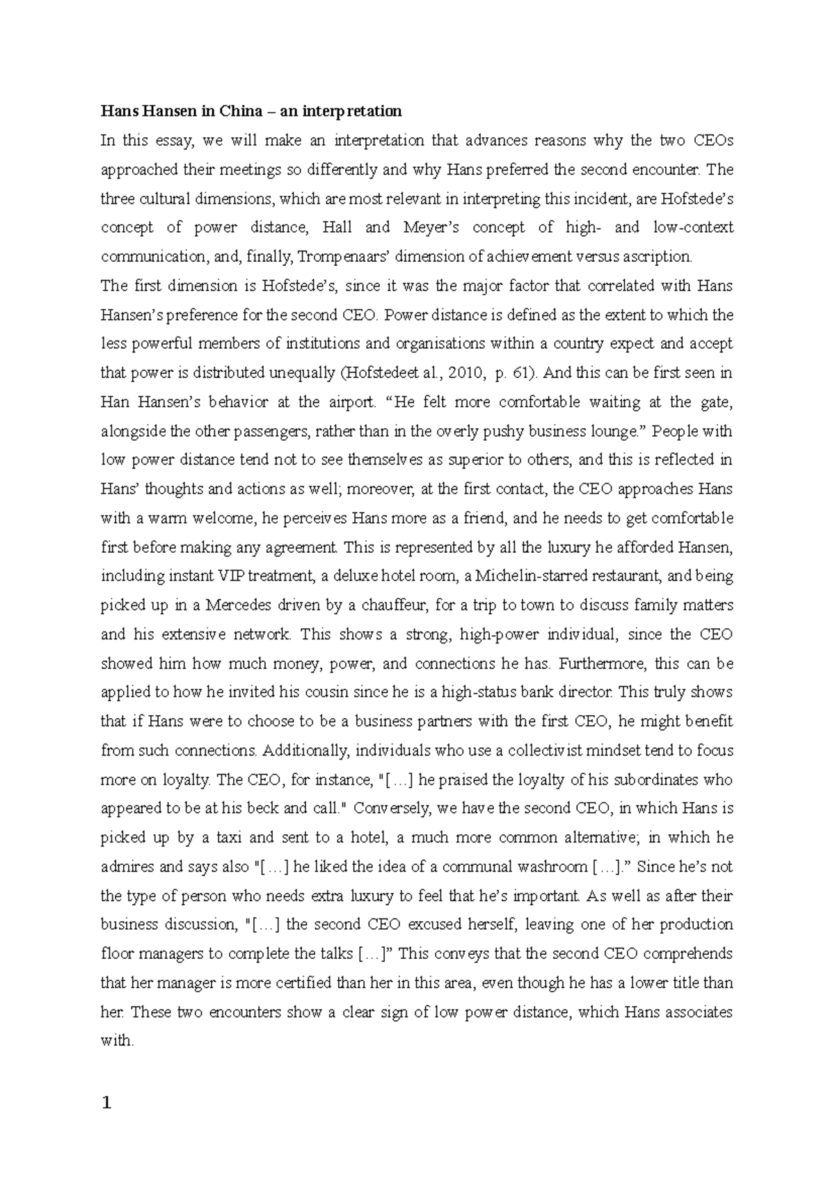 Hans Hansen in China: Cultural Dimensions in CEO Encounters - Studocu