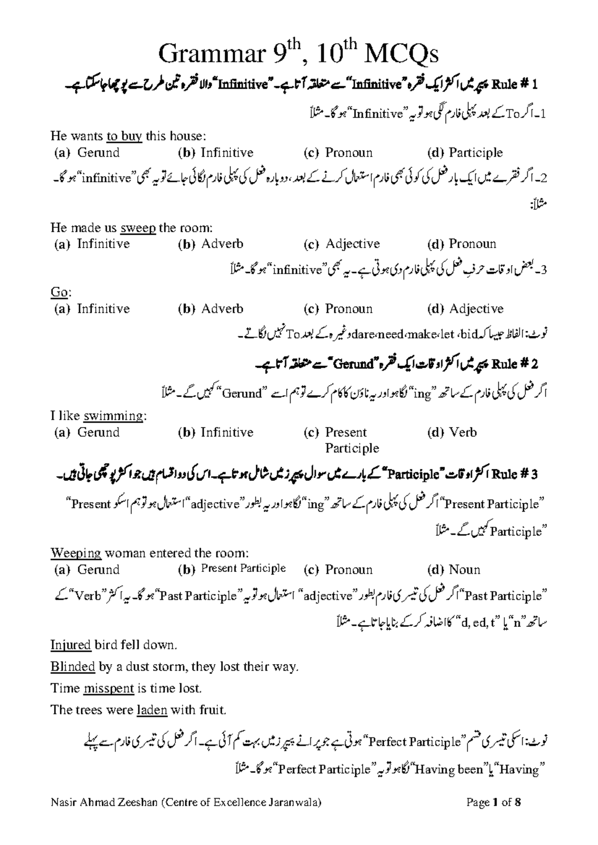 Grammar MCQs for 9th & 10th Grade: Comprehensive Practice - Studocu