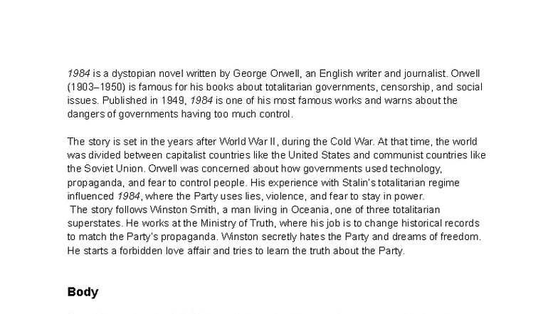 1984 Book Review: Exploring Orwell's Dystopian Warning on Freedom - Studocu
