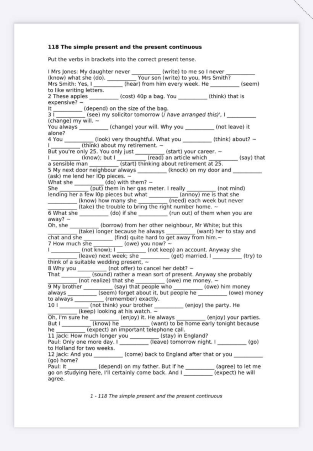 118 Present Tenses: Simple Present & Present Continuous Exercises - Studocu