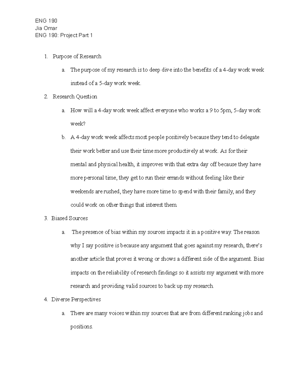 ENG 190 Project Part 1 - Jia Omar ENG 190: Project Part 1 1. Purpose of ...