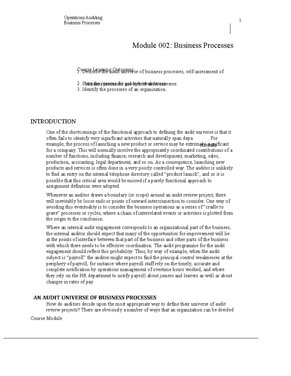 Operations Auditing of Business Processes 1: Module 002 Overview - Studocu