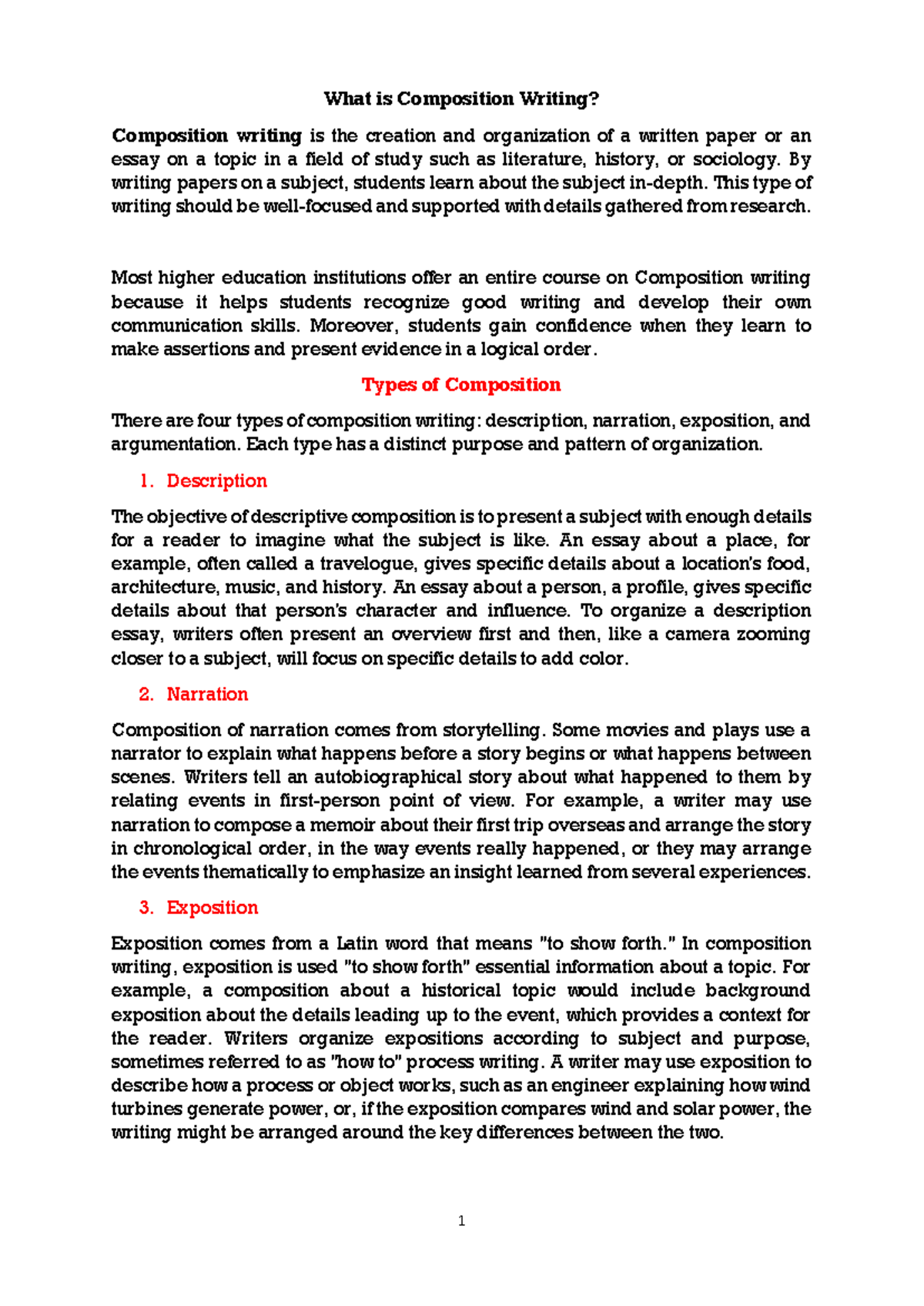 Lesson 12: Composition Writing Skills and Techniques - Studocu