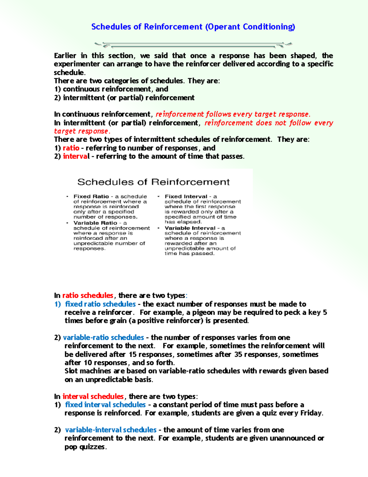 Midterm Review: Schedules of Reinforcement in Operant Conditioning ...