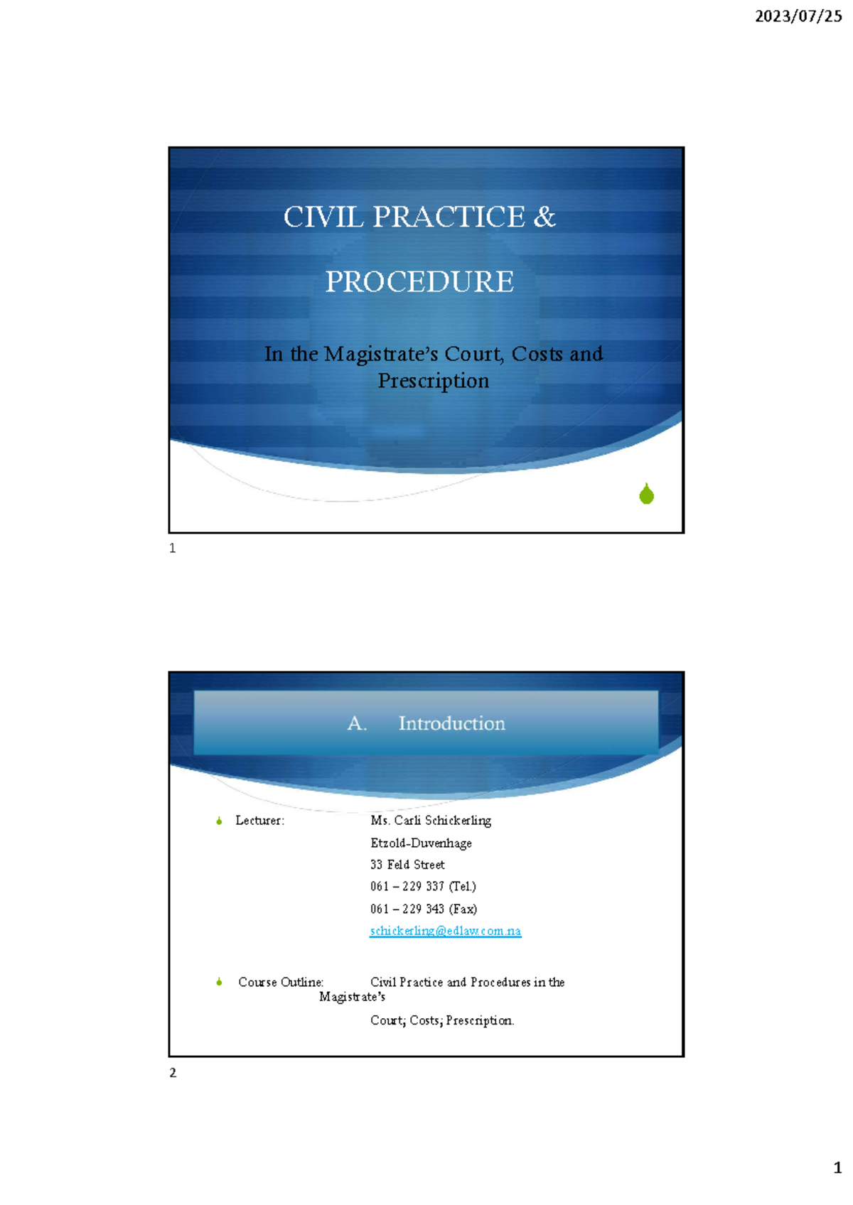 CIVIL PRACTICE PROCEDURE 1S: Comprehensive Course Slides 2023 - Studocu