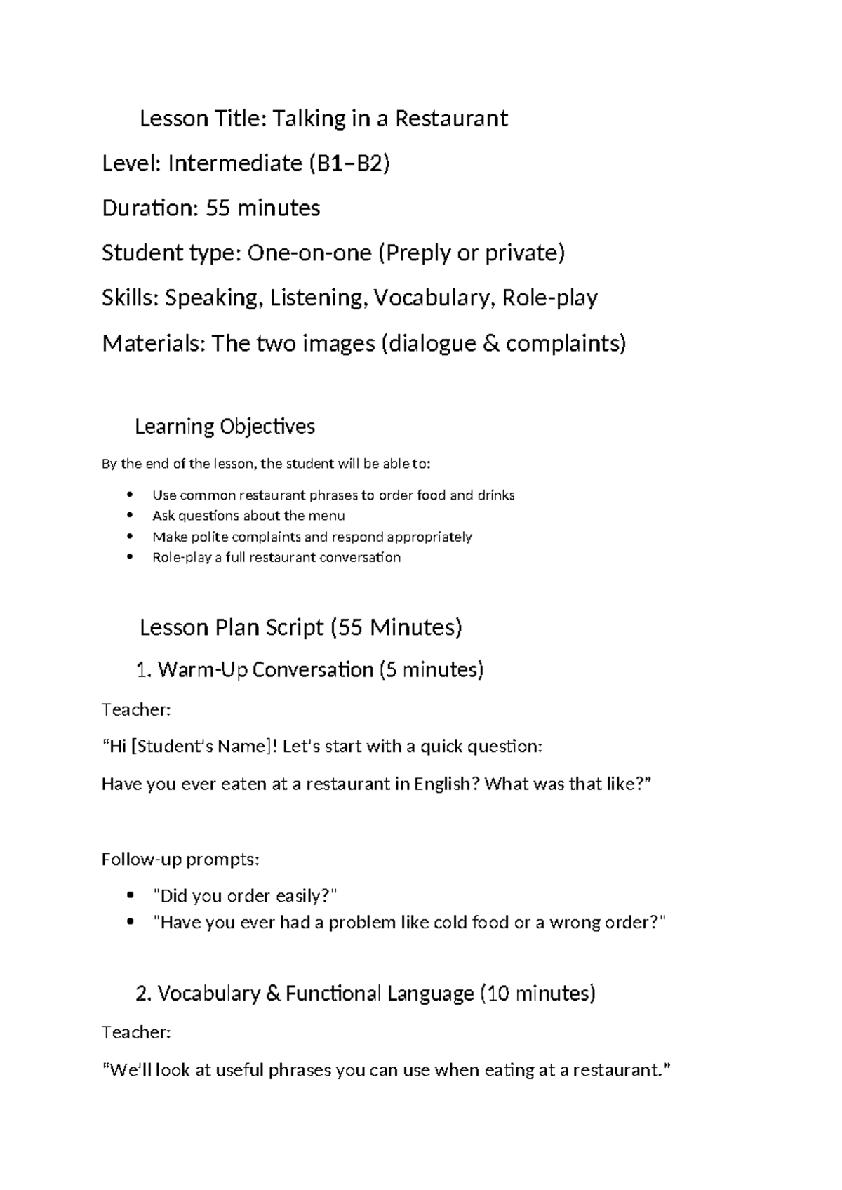 Preply Lesson: Restaurant Conversation Skills for Intermediate Learners ...