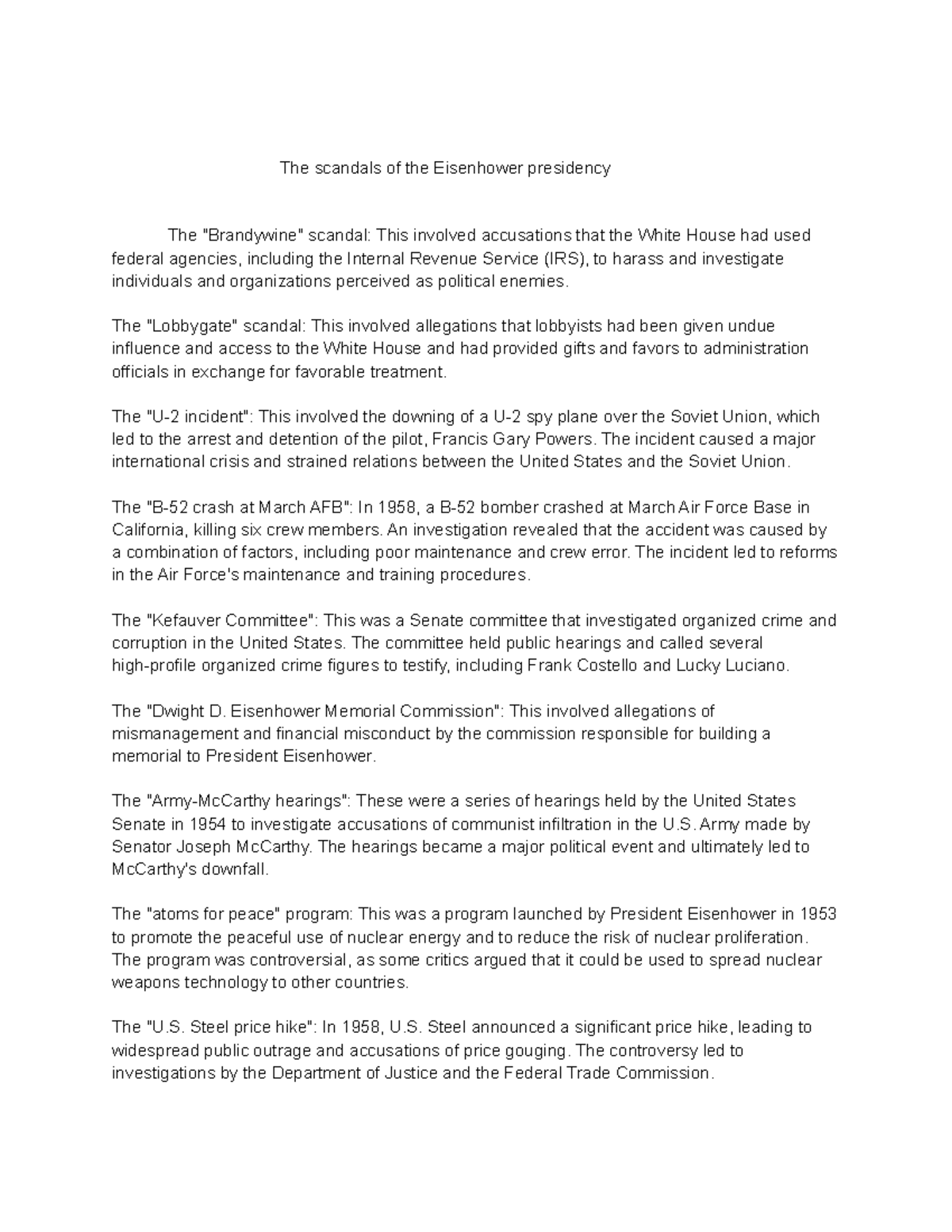 Eisenhower Scandals: Key Events During His Presidency - Studocu