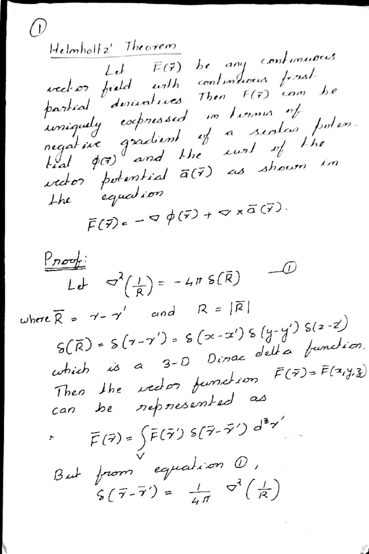 Helmholtz Theorem Proof and Vector Field Analysis (MATH 101) - Studocu