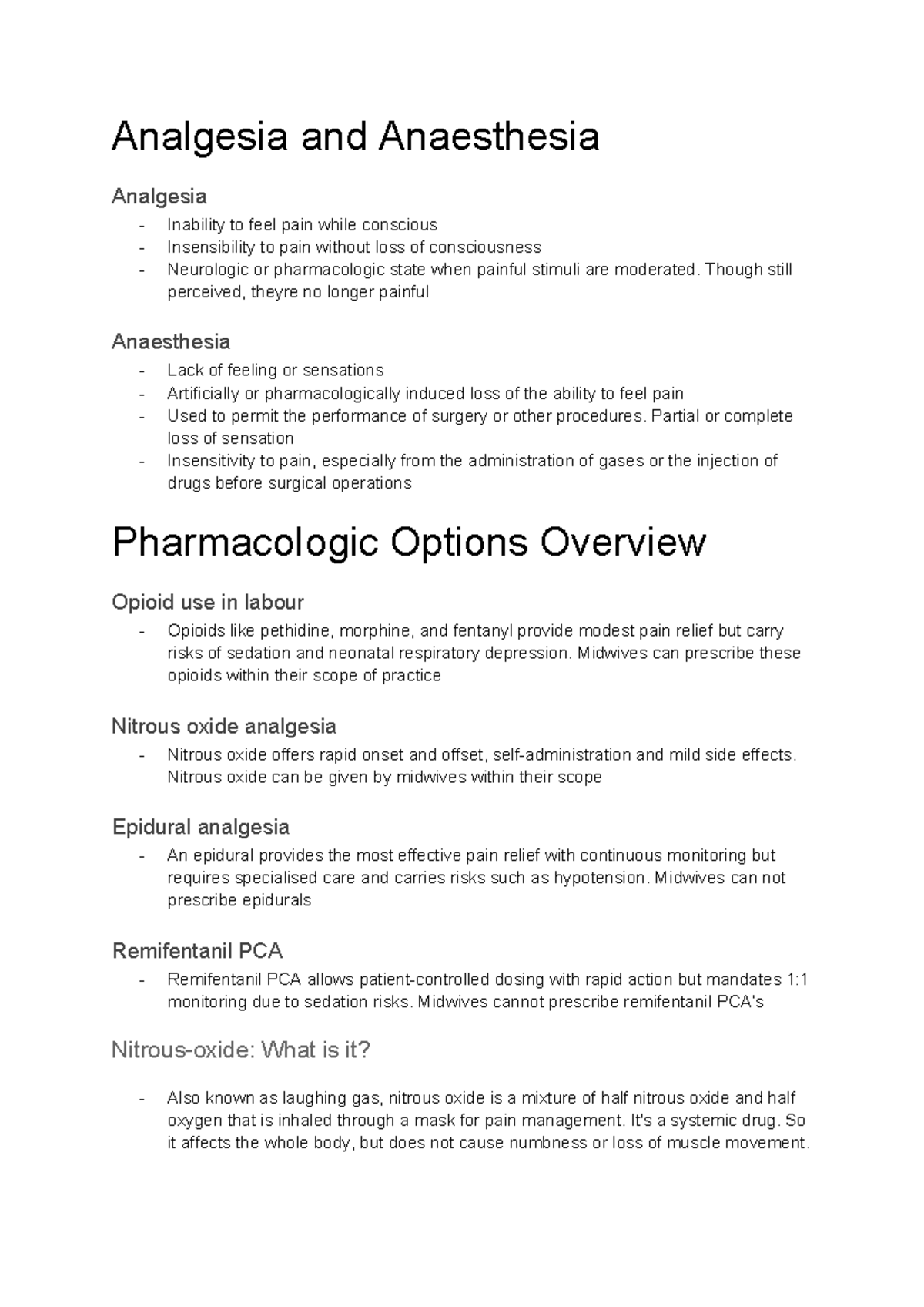 Analgesia and Anaesthesia: Pharmacologic Options for Pain Management ...