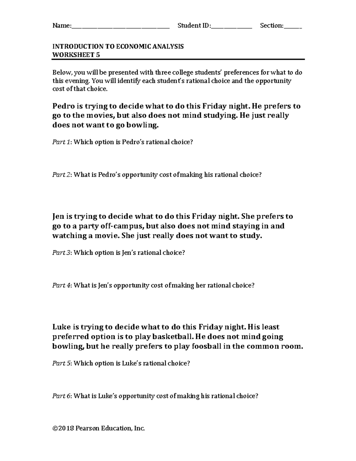 ECO 101: Introduction to Economic Analysis Worksheet 5 - Studocu