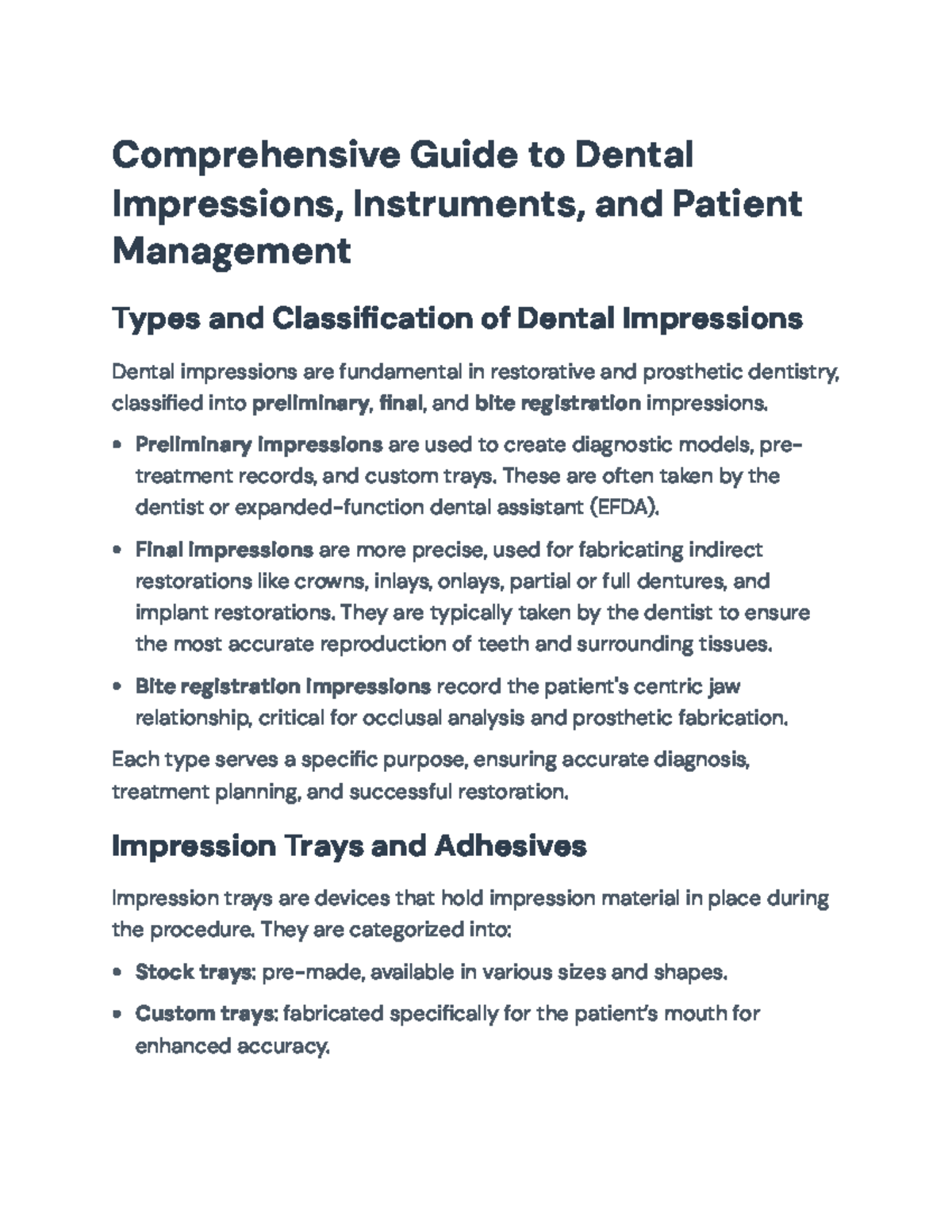 Comprehensive Guide to Dental Impressions & Patient Management (DENT ...