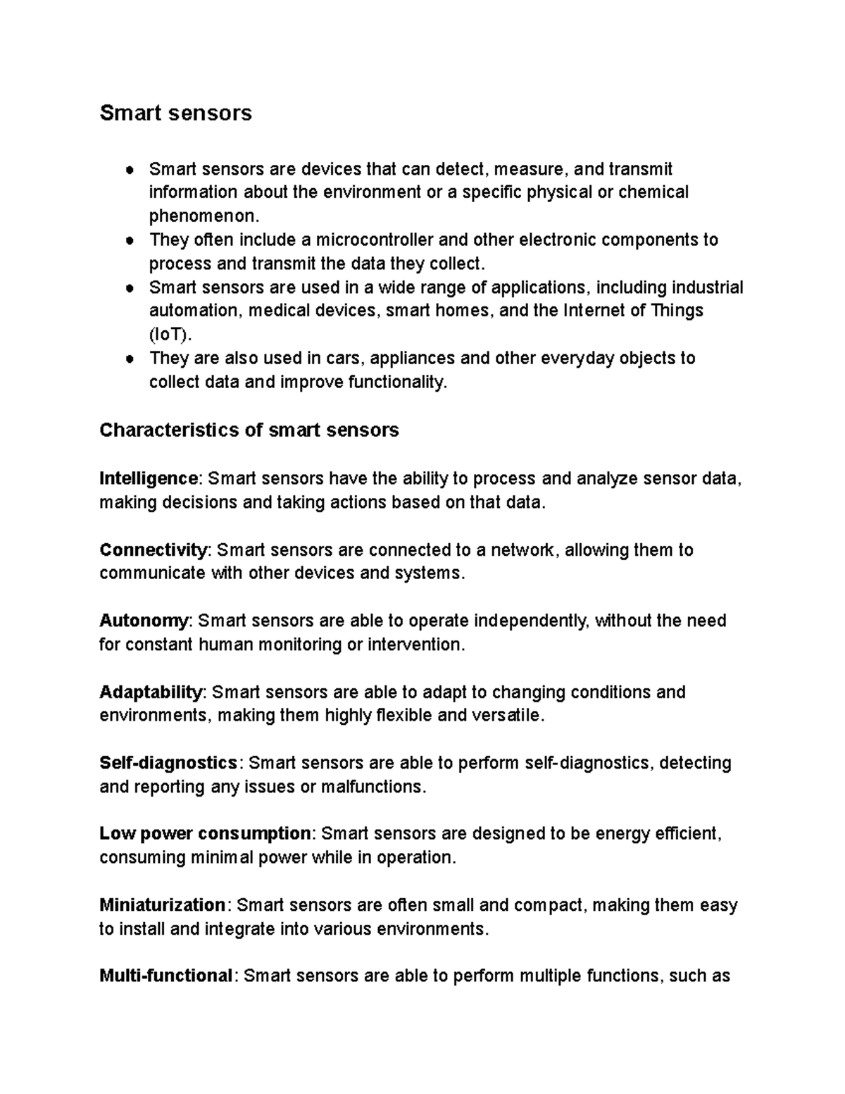 Unit 5 Smart sensors - ES - Smart sensors Smart sensors are devices ...