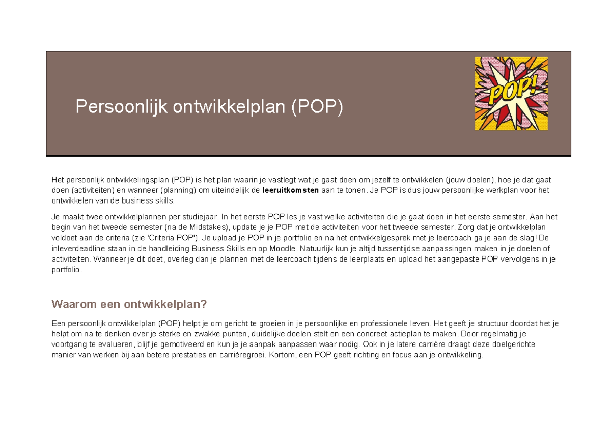Persoonlijk Ontwikkelplan (POP) voor Business Skills - Semester [x ...