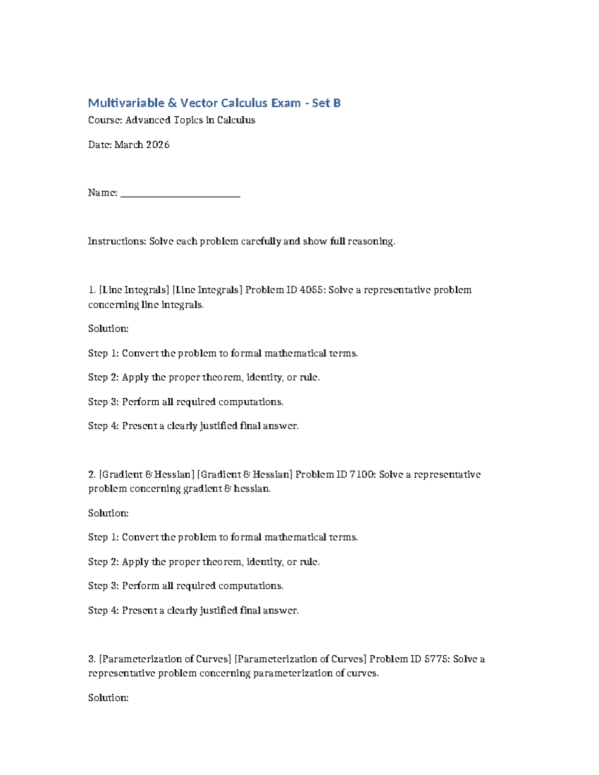Multivariable Vector Calculus Exam Set B - Math 8355 - Studocu