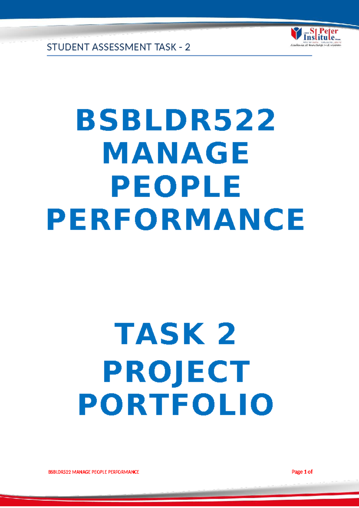 Managing people performance project portfolio for BSBLDR522 - Studocu
