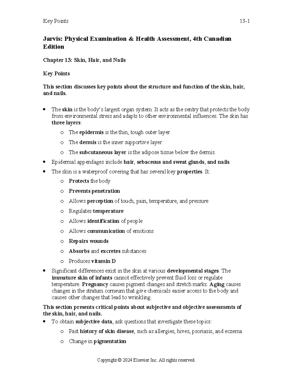 Key Points: Physical Examination of Skin, Hair, and Nails (Jarvis, 4th ...