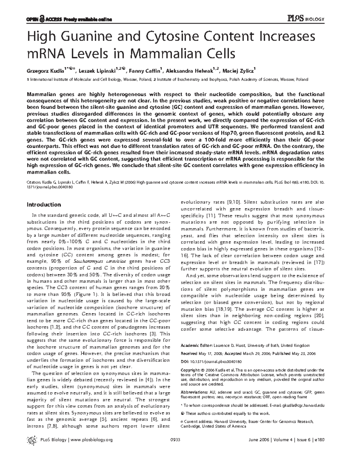 High GC Content Enhances mRNA Levels in Mammalian Cells - High Guanine ...