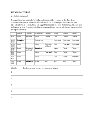 Examen de Español: Repaso de los Capítulos 1 y 2 - Capítulos 1 y 2 ...