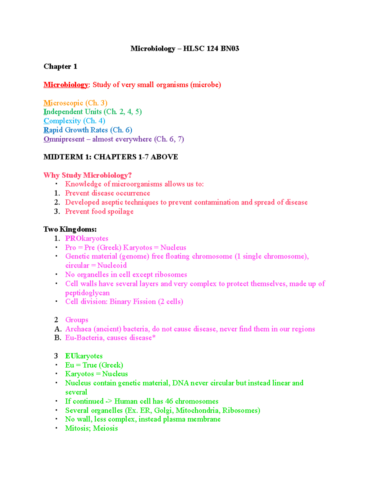 Motherload of Micro Notes - Microbiology – HLSC 124 BN Chapter 1 ...