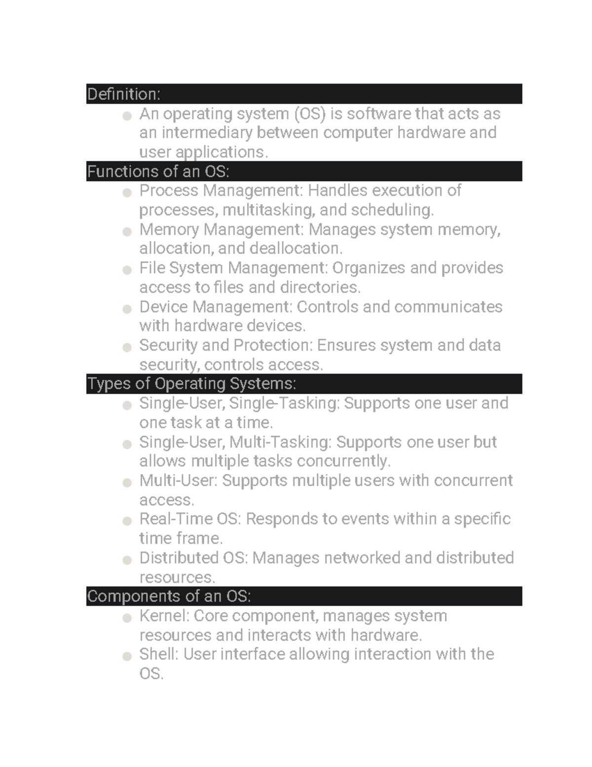 OS Summary Notes: Key Functions and Components of Operating Systems ...