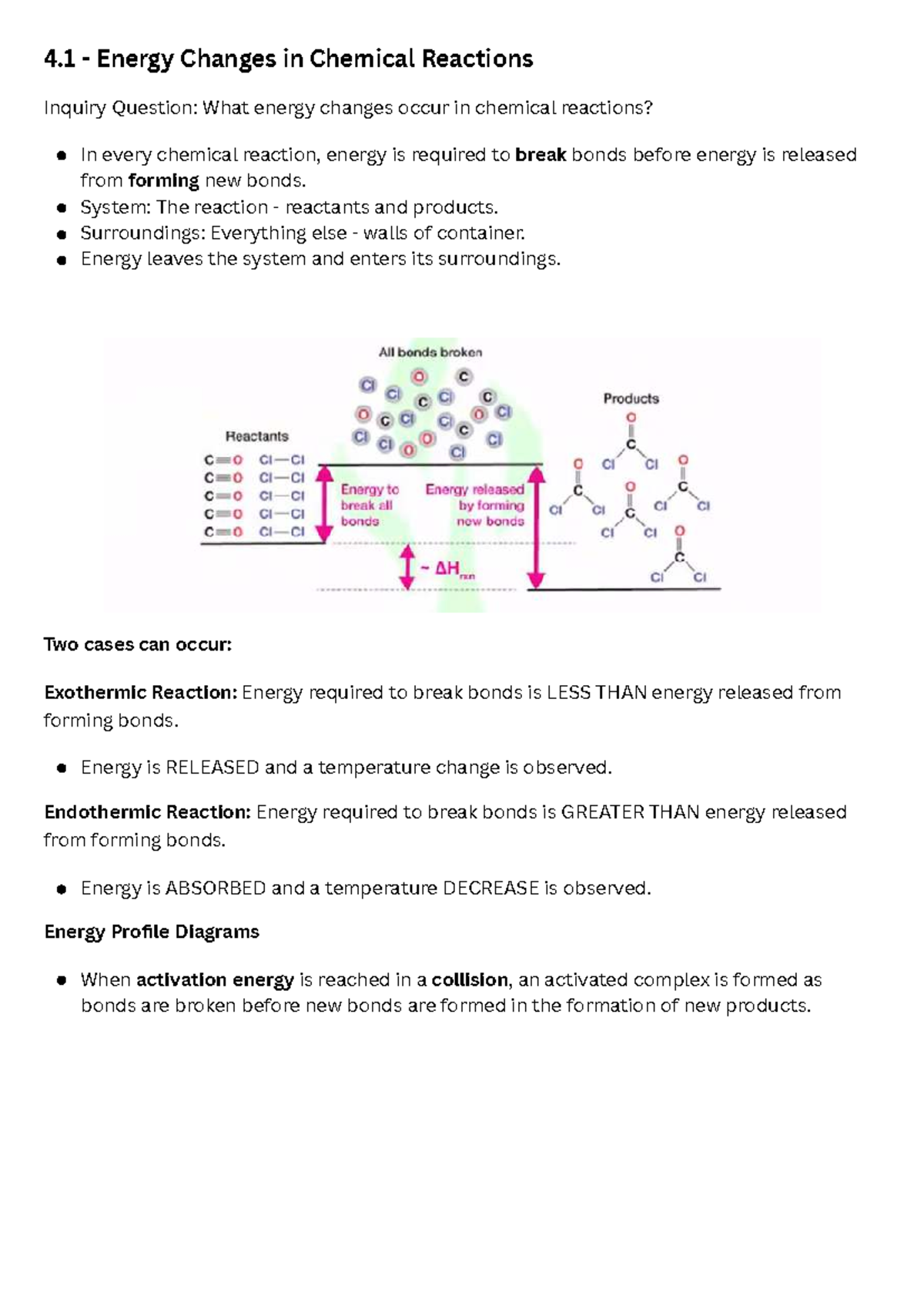 4.1 - Energy Changes in Chemical Reactions: Exothermic vs Endothermic ...