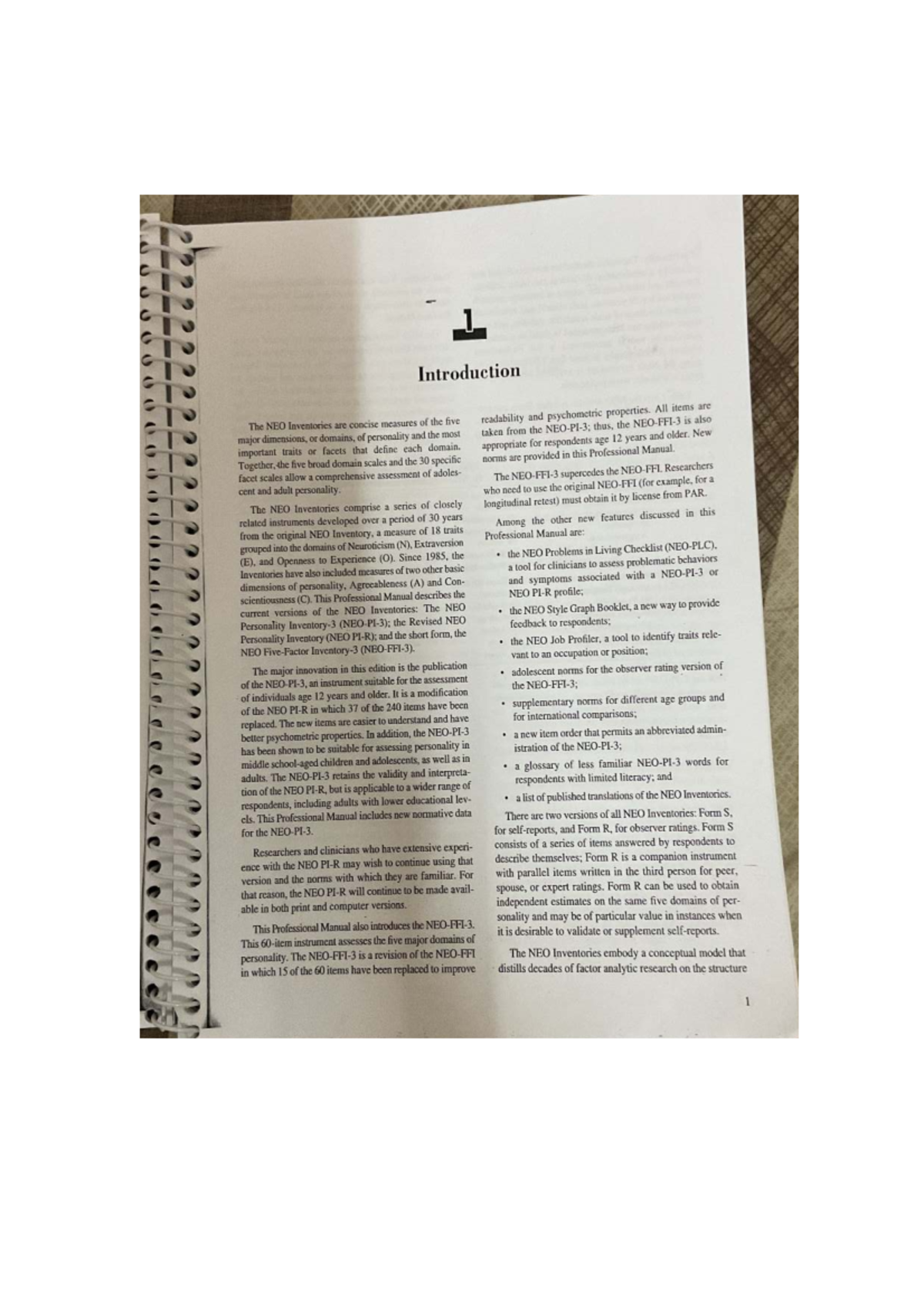 NEO Manual: Readability and Psychometric Properties Overview - Studocu