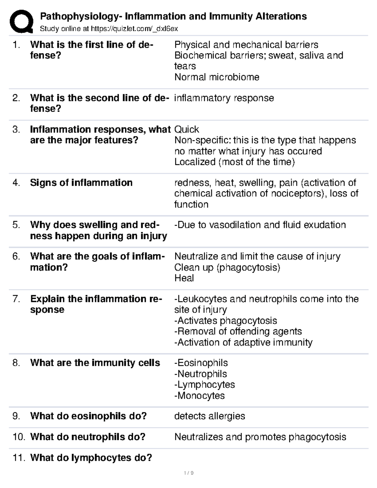 Study Guide - Inflammation and Immunity Alterations - Adv Path Exam ...