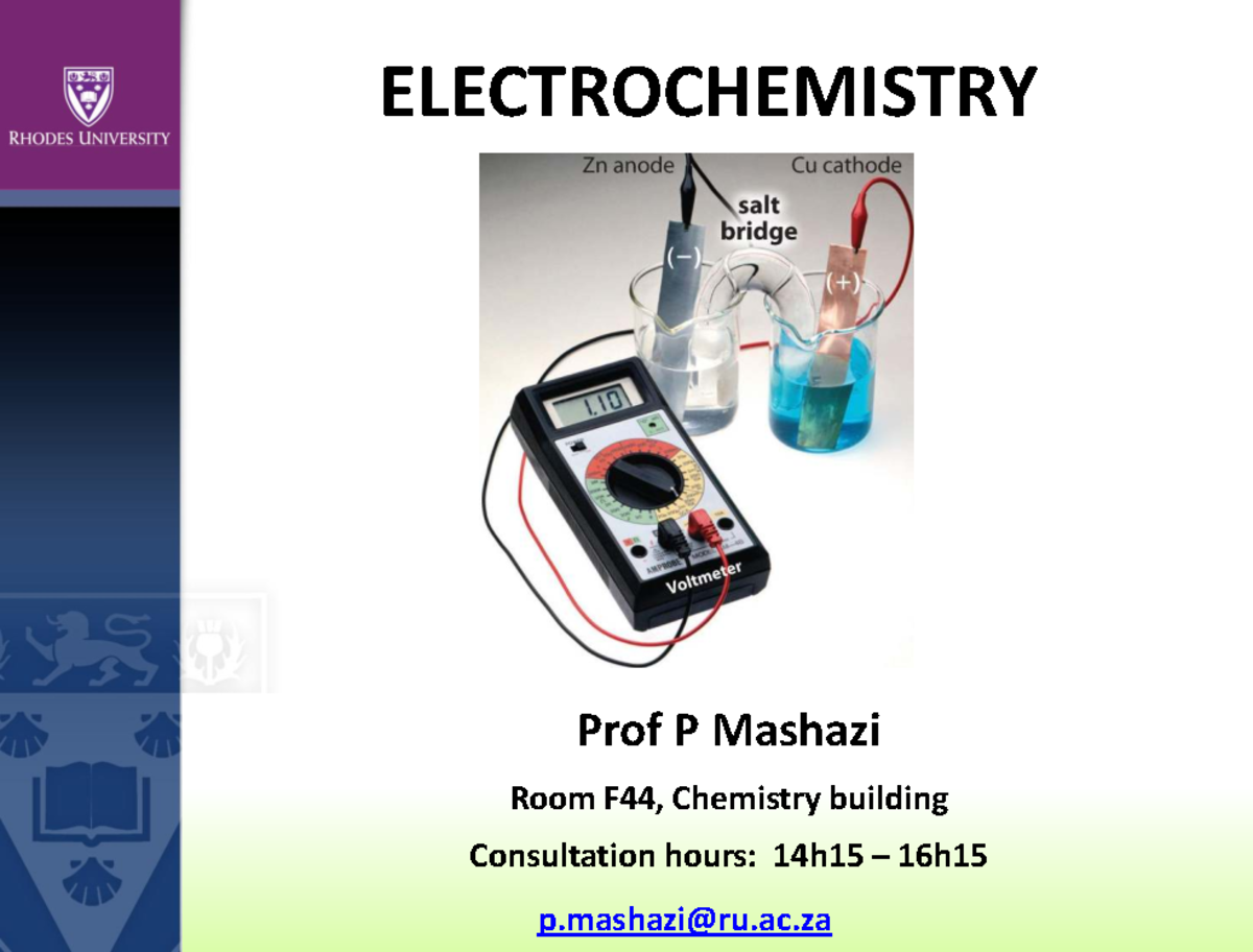 Electrochemistry - Kinetics & Redox Reactions Notes (CHEM 101) - Studocu