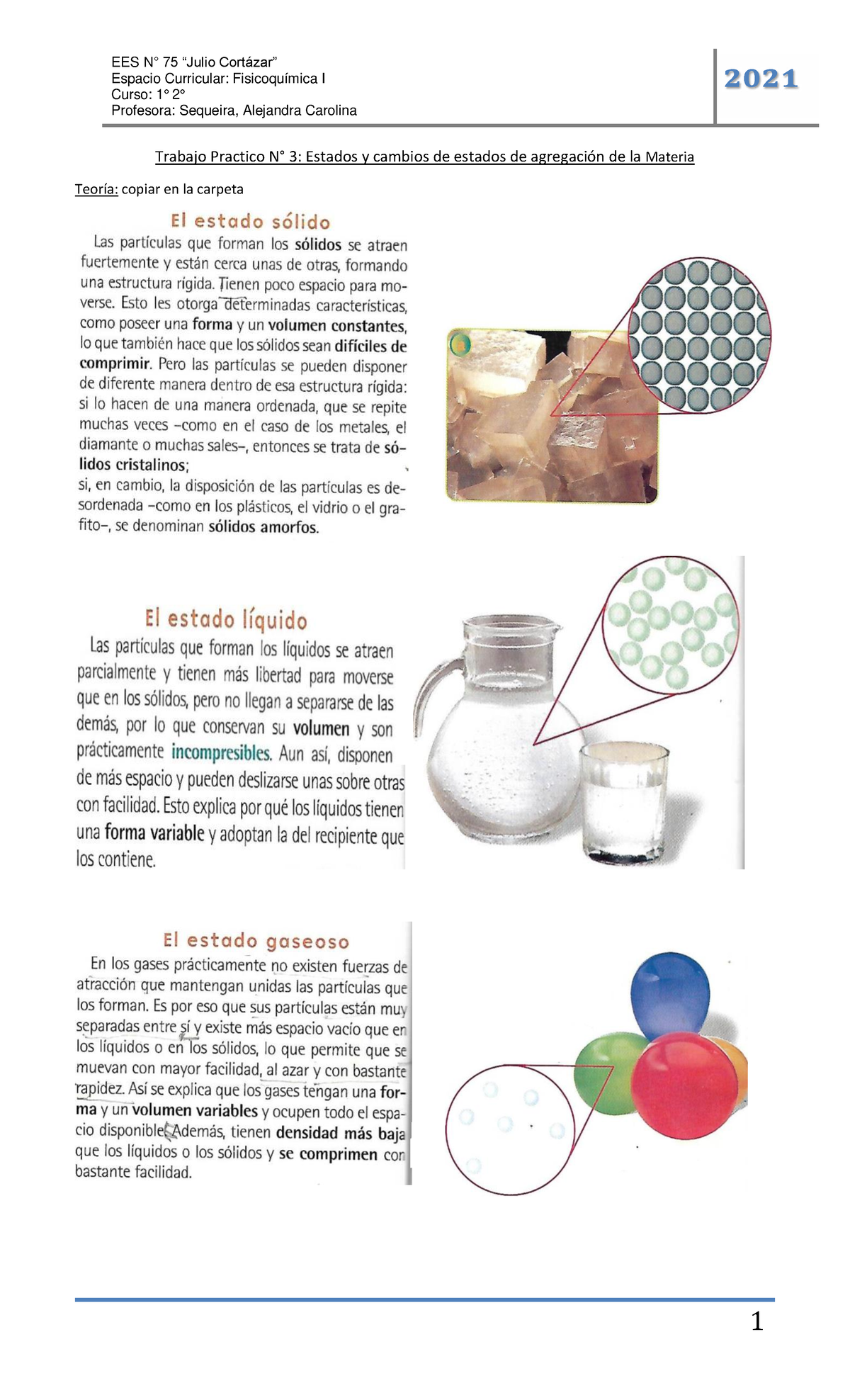 EES 75 Trabajo Práctico 3: Cambios de Estados de la Materia - Studocu