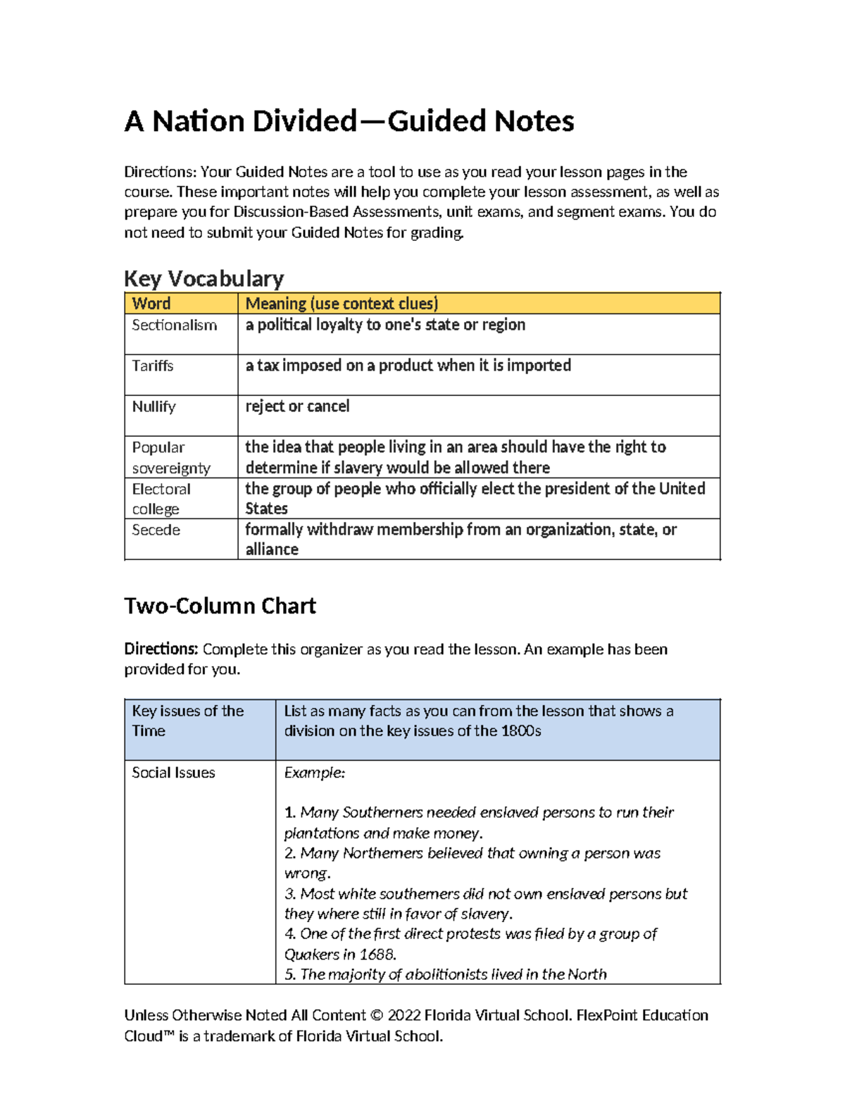 8.01 MOD 8 - Flvs - Guided Notes on A Nation Divided in History - Studocu