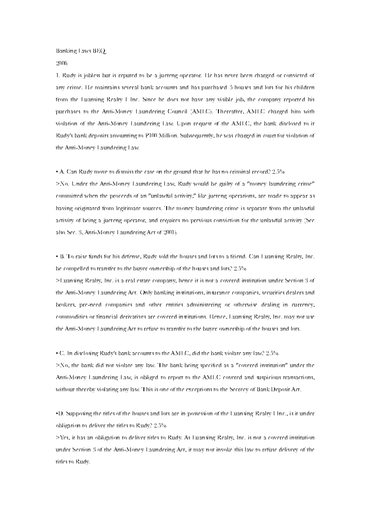 Banking Laws Study Notes for BEQ: Key Cases & Legal Principles - Studocu