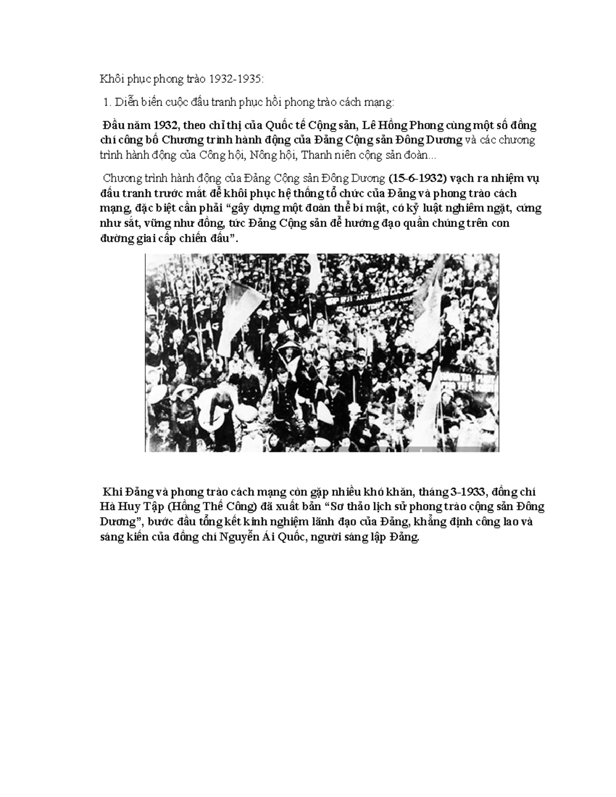 Khôi phục phong trào cách mạng 1932-1935 & Đại hội Đảng Cộng sản Đông Dương - Studocu