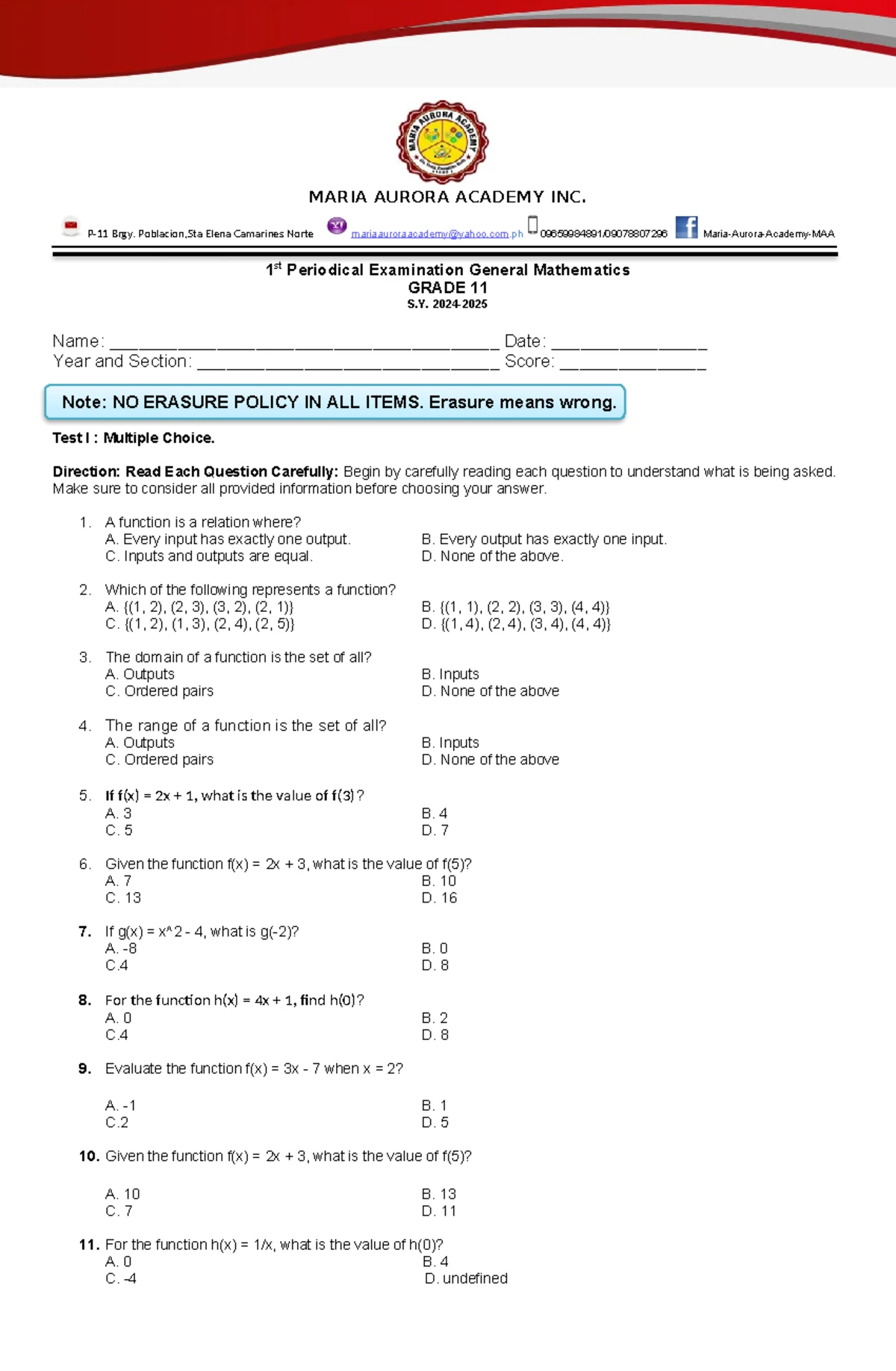 Grade 11 Gen Math 1st Periodical Exam with Answer Key - Studocu