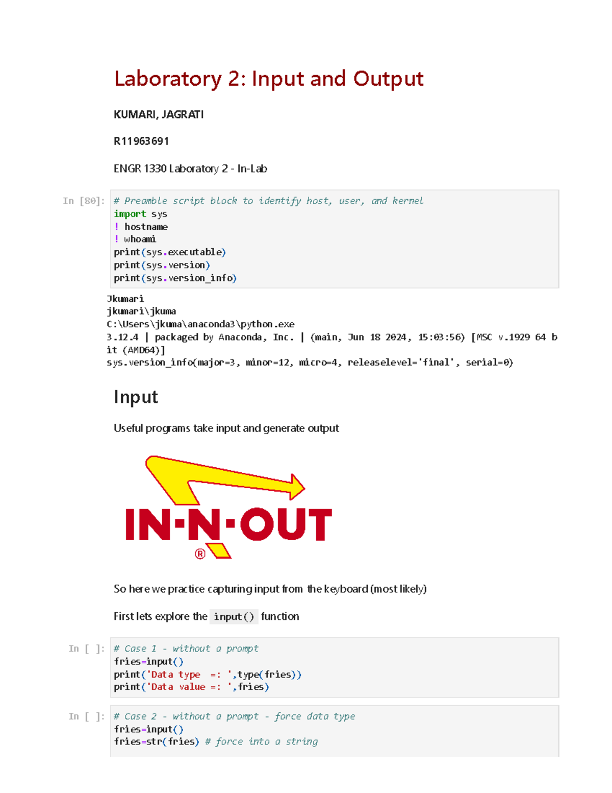 Laboratory 2: Input and Output in Python for ENGR 1330 - Studocu