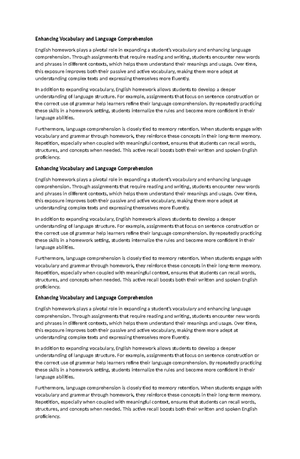 Enhancing Vocabulary And Language Comprehension Through Assignments