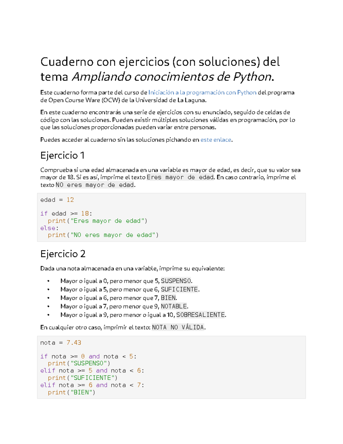 Ejercicios Resueltos de Programación en Python - Iniciación OCW ULL ...