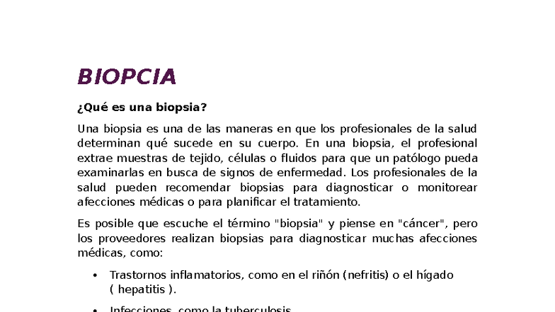 BIOPCIA y Autopsia: Definiciones y Tipos en Medicina - Studocu