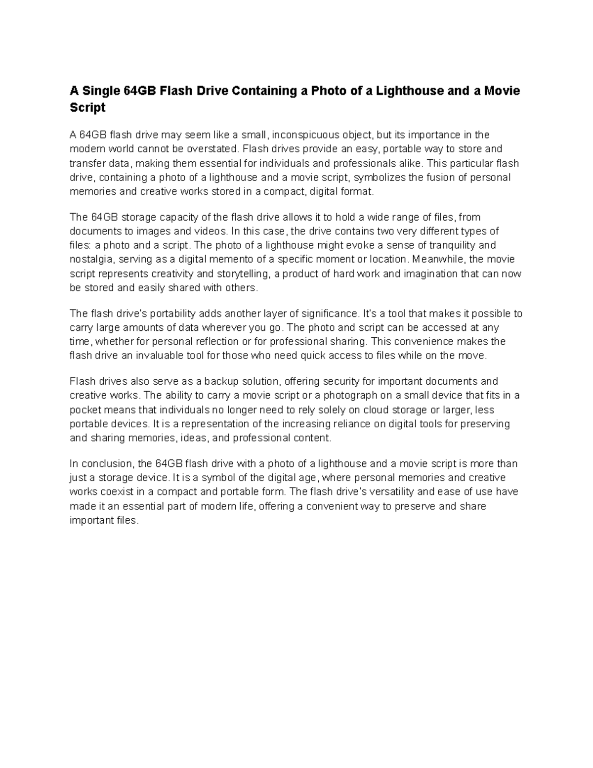 64GB Flash Drive: A Photo of a Lighthouse & Movie Script - Studocu