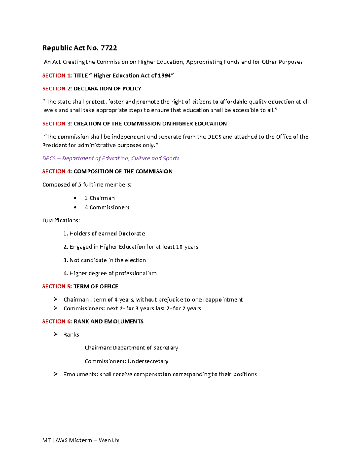 RA 7722: Overview of the Higher Education Act of 1994 Responsibilities ...