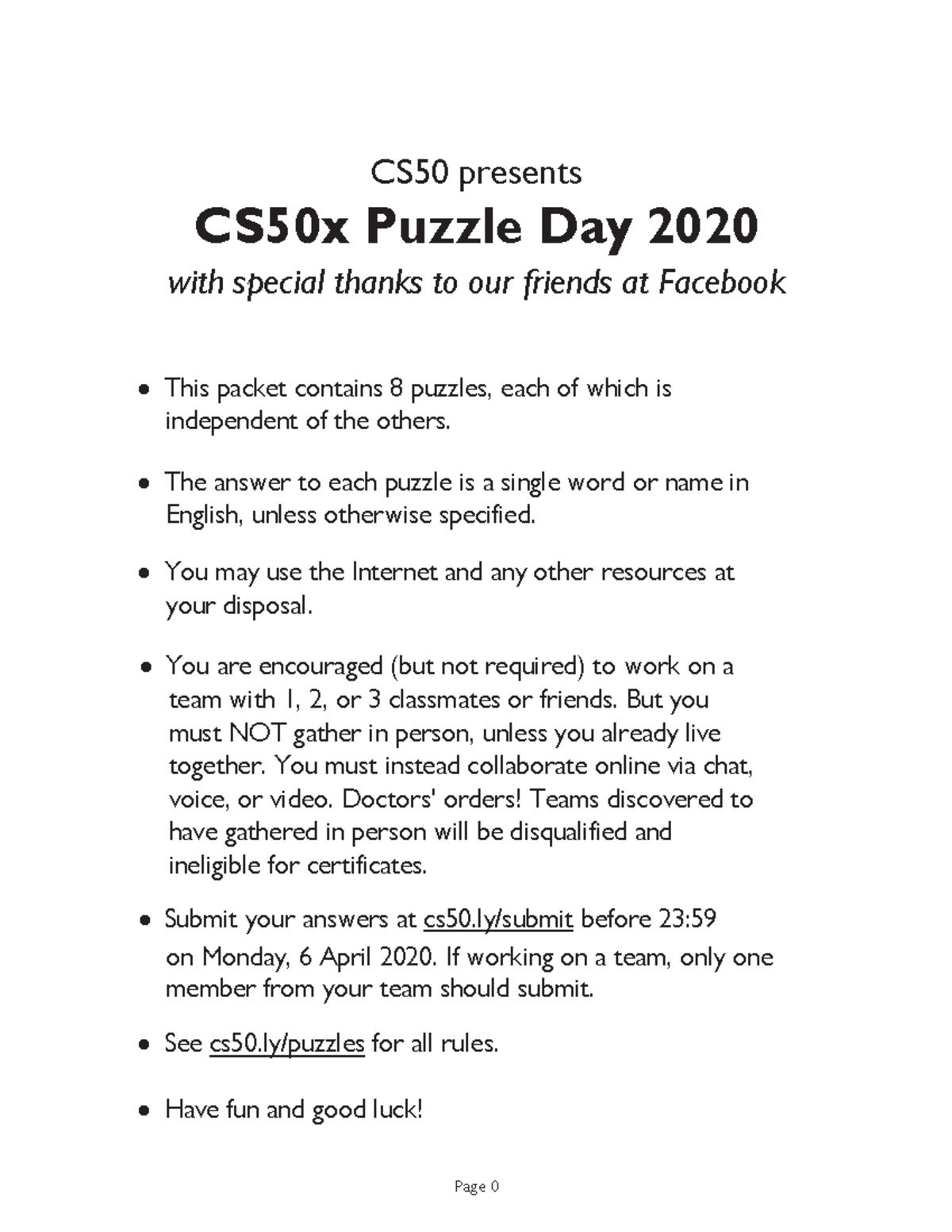 Puzzles - CMPUT 175 PROBLEM - Page 0 CS50 presents CS50x Puzzle Day with special thanks to our ...