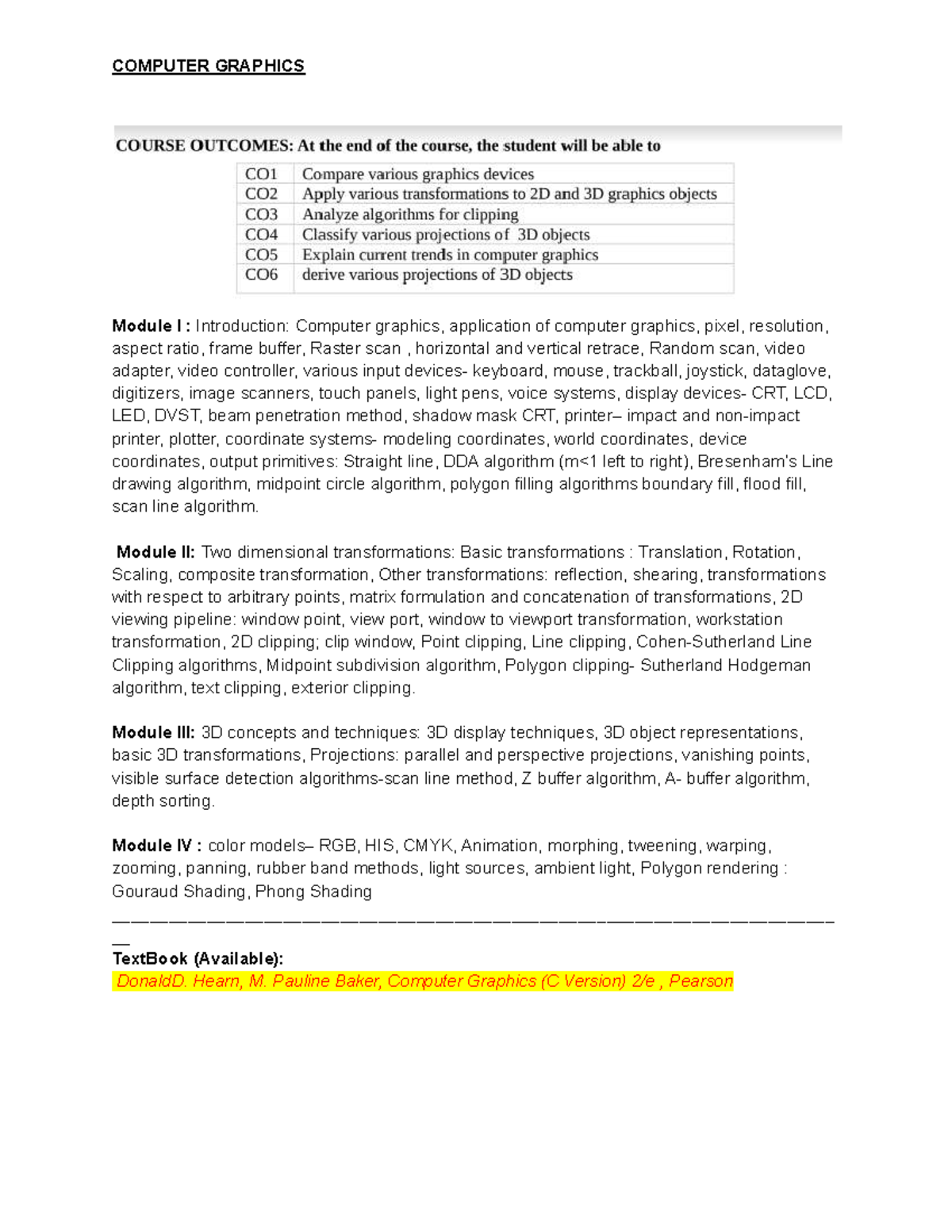 COMP 101: Intro to Computer Graphics - Module Overview and Techniques ...