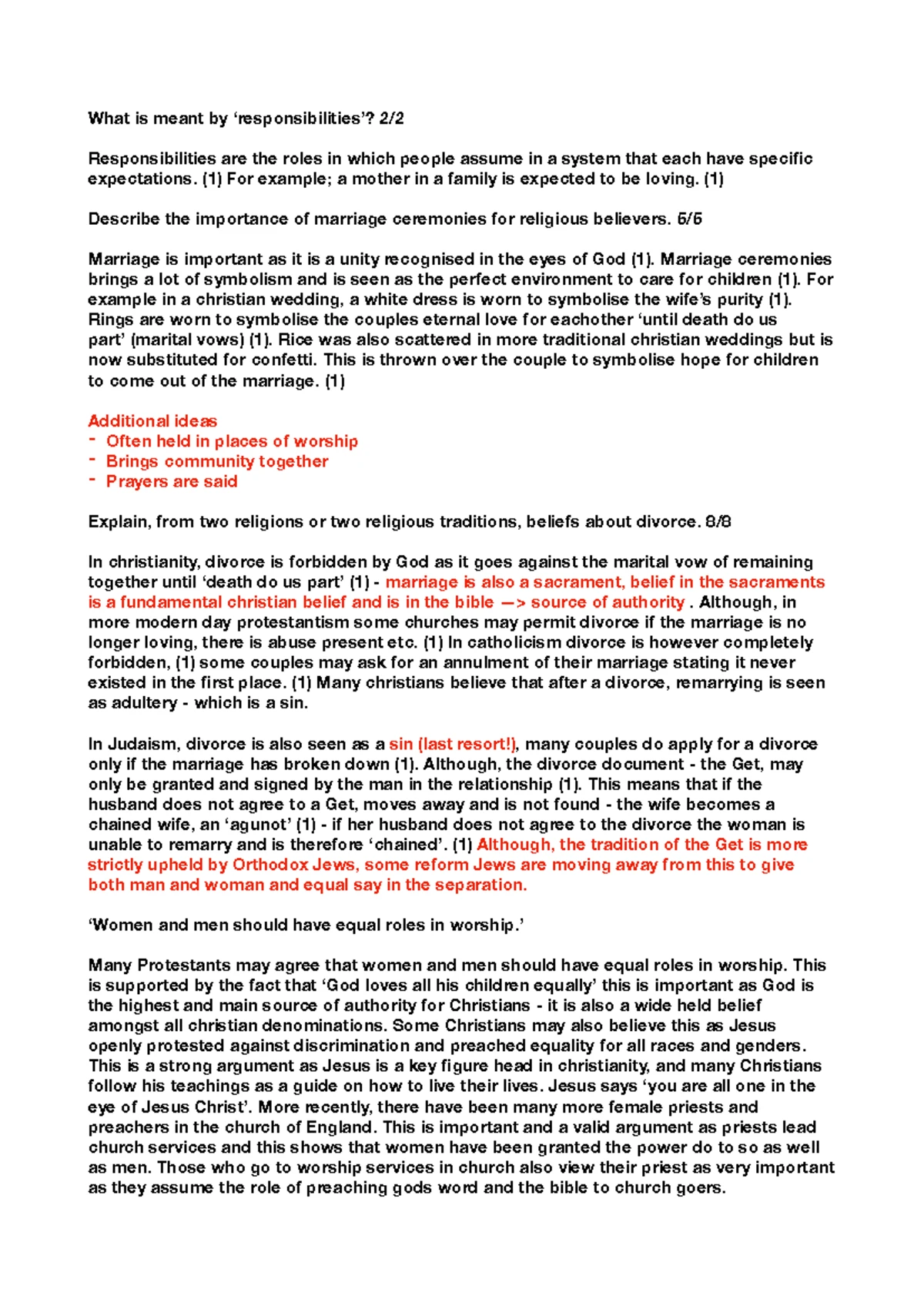 GCSE RS pratice questions - Relationships What is meant by ‘commitment ...