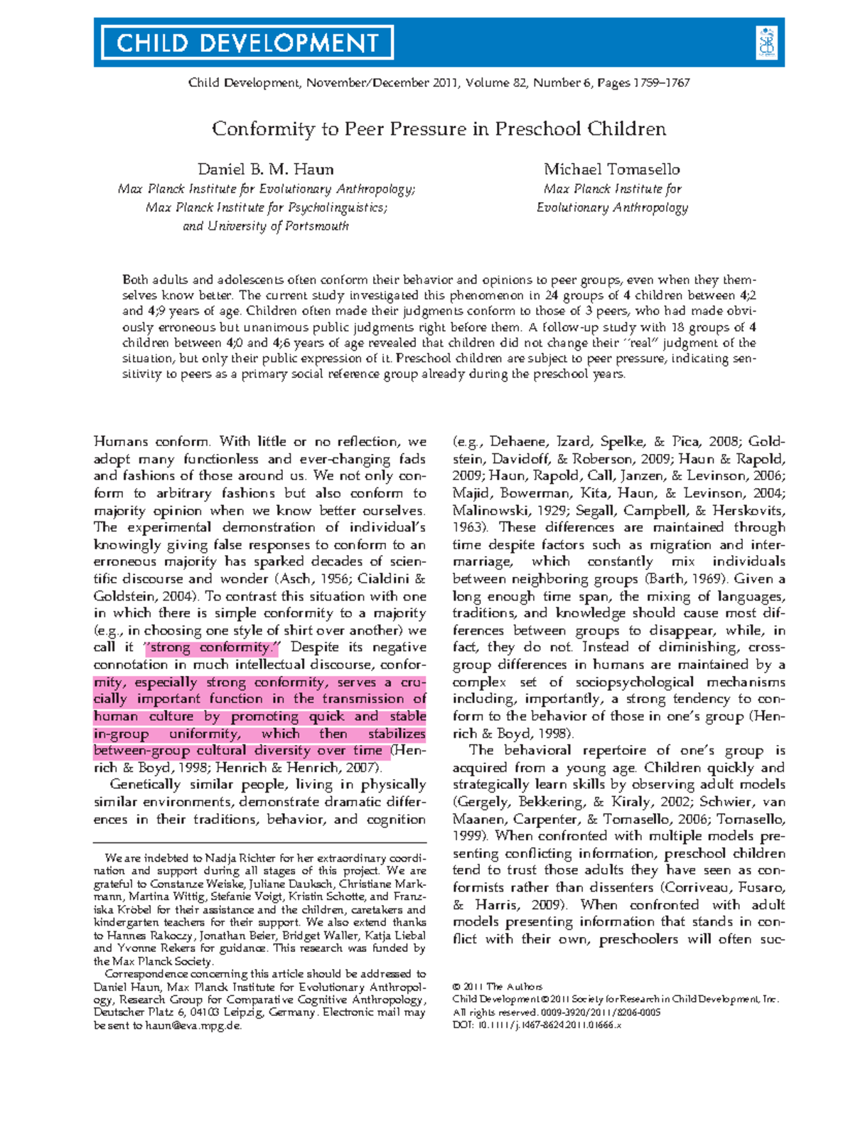 Conformity to Peer Pressure in Preschool Children: Insights from ...