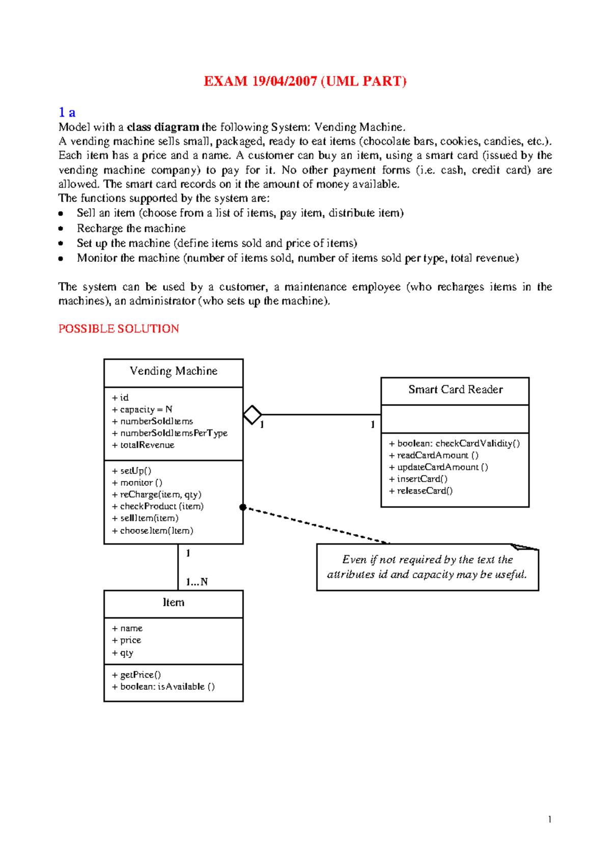 UML Class & Use Case Diagrams Analysis for Exam 1 (Course Code: UML101 ...